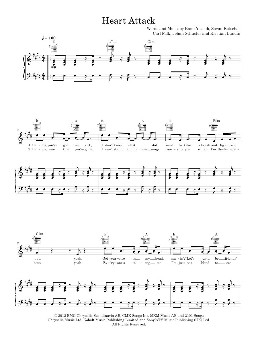Play Official version of Heart attack sheet music by One Direction for ...