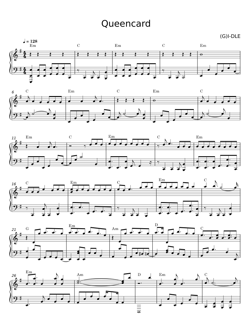 Queencard - (G)I-DLE ((여자)아이들) Sheet music for Piano (Solo) | Musescore.com