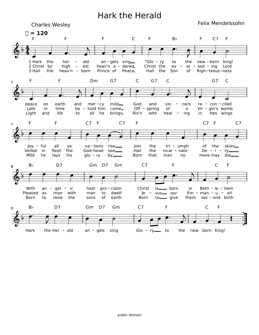 Hark, the Herald Angels Sing – Felix Mendelssohn (Lead Sheet - Melody ...