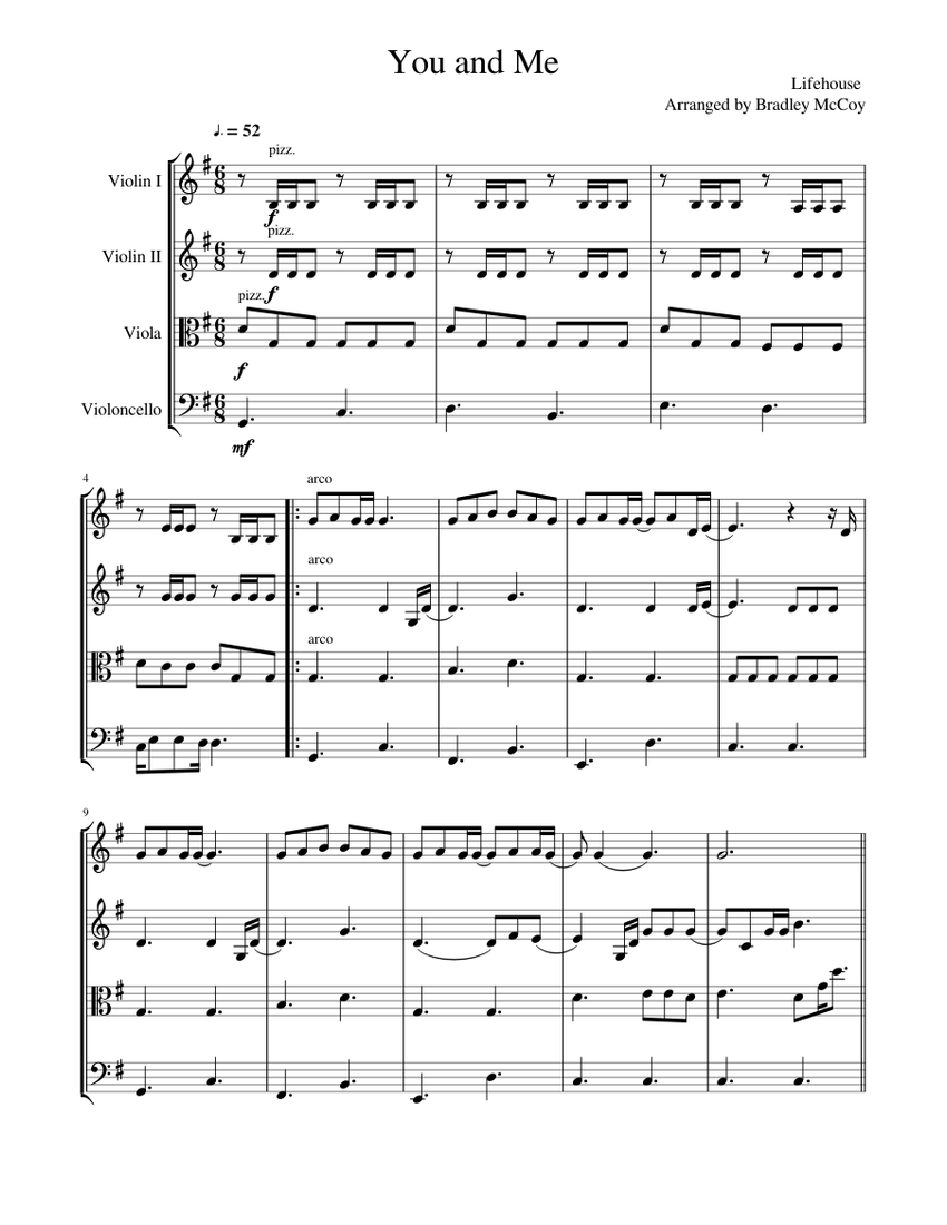 You and Me Sheet music for Violin, Viola, Cello (String Quartet ...