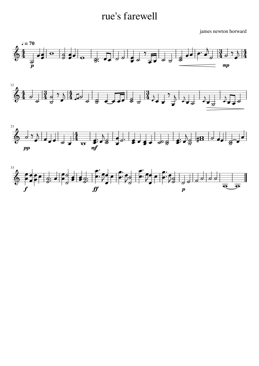 rue's farewell Sheet music for Violin (Solo) | Musescore.com