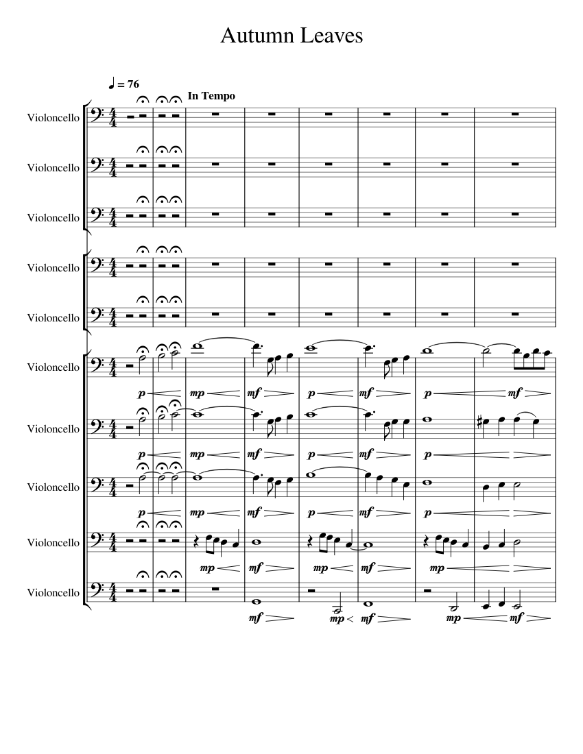 Autumn Leaves – N/A Sheet music for Cello (String Ensemble) | Musescore.com