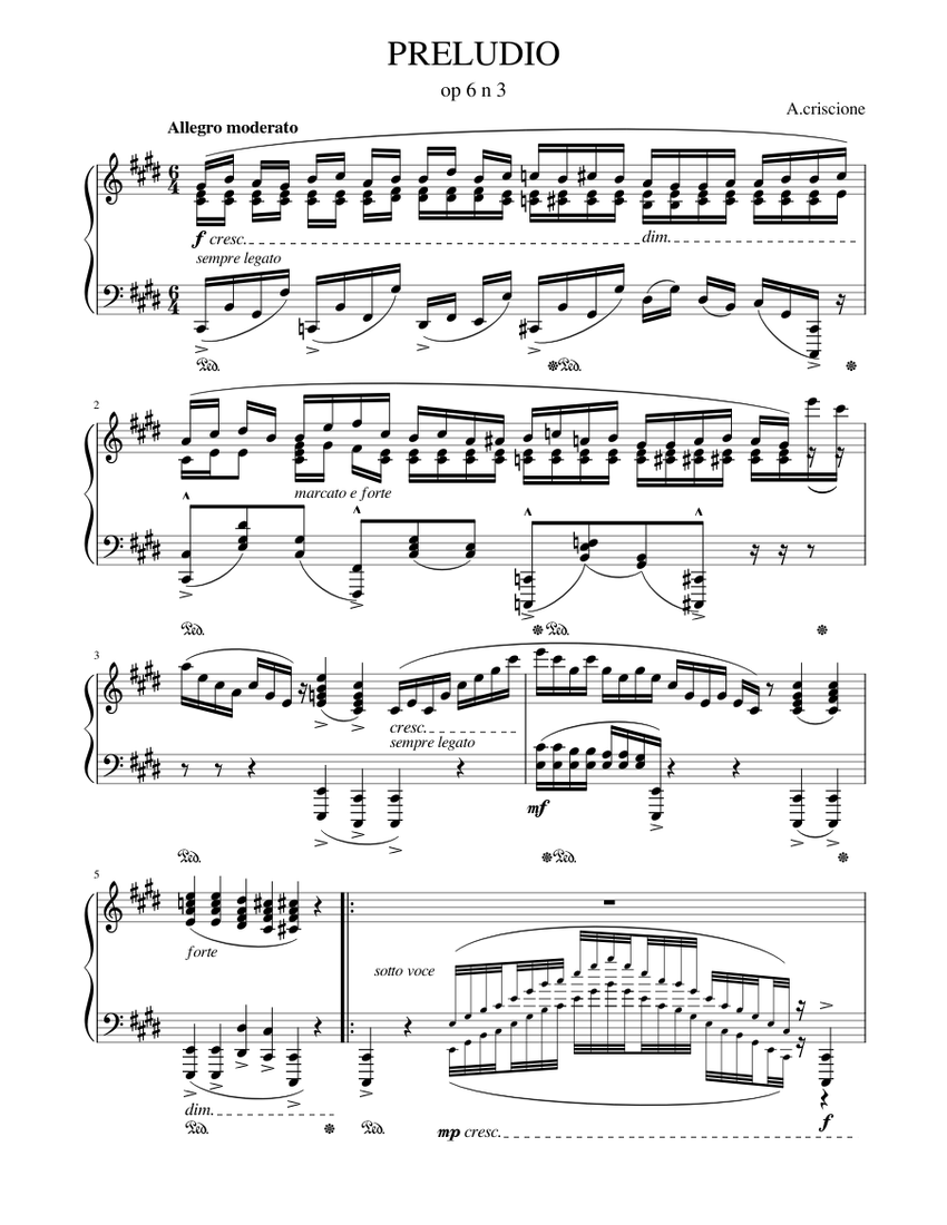 PRELUDIO op 6 n 3 Sheet music for Piano (Solo) | Musescore.com