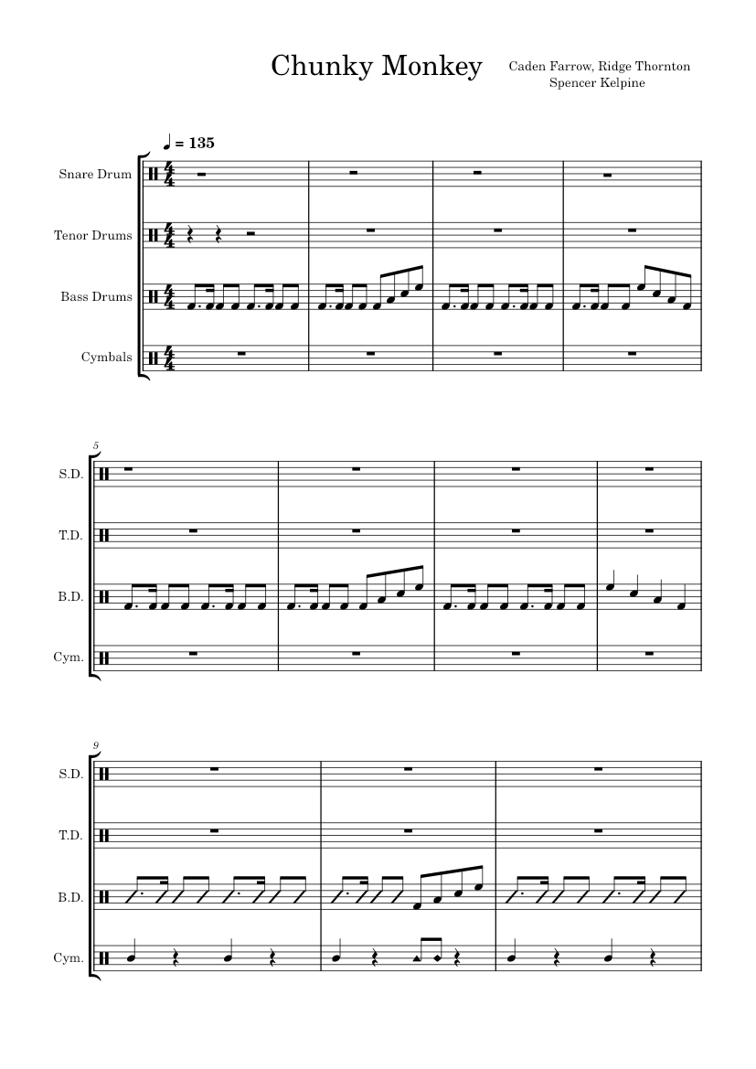 Chunky Monkey Sheet music for Snare drum, Crash, Tenor drum, Bass drum ...