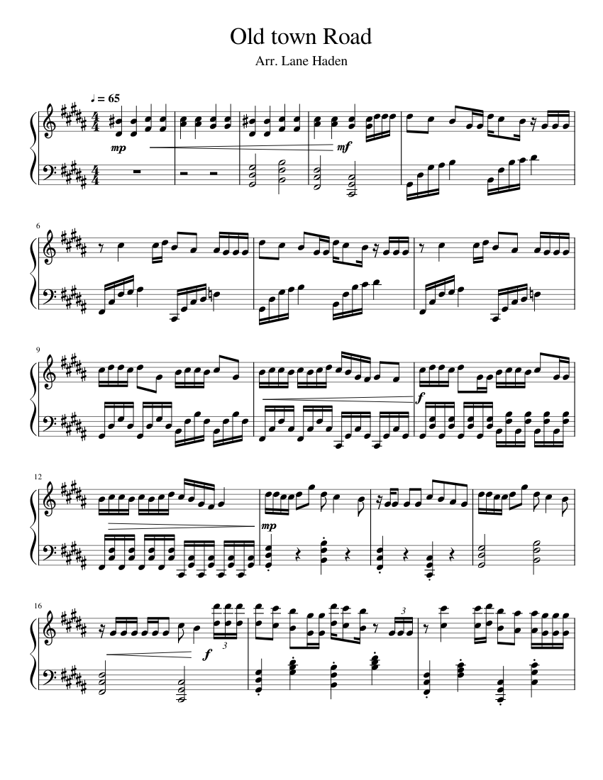 Old_town_Road Sheet music for Piano (Solo) | Musescore.com