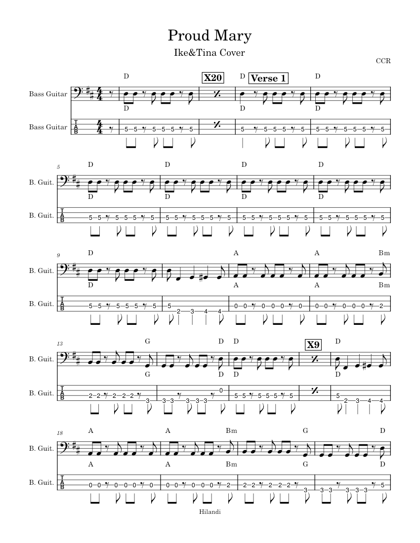 Proud mary – Tina Turner Proud Mary Sheet Music and Tab with Chords for ...