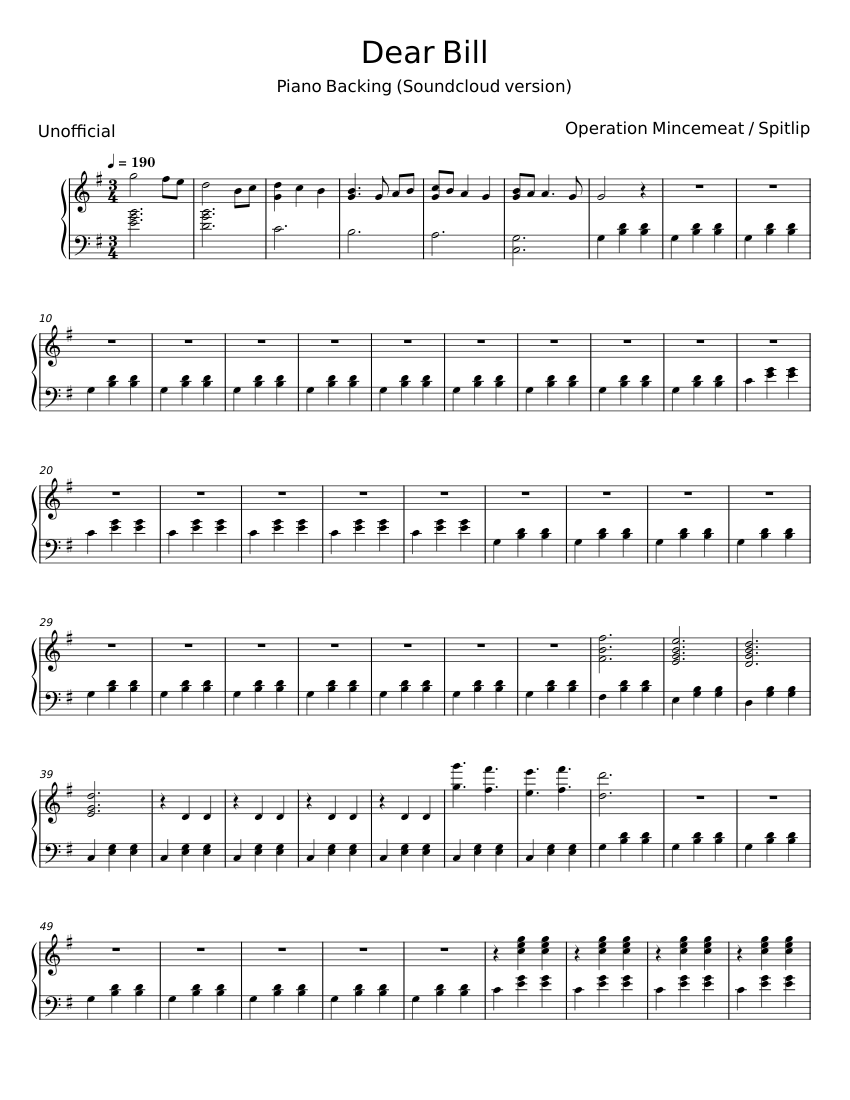 Dear Bill - Operation Mincemeat Sheet Music for Piano (Solo ...