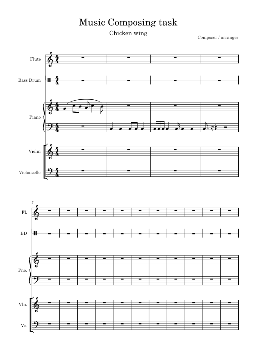 Music compasition Sheet music for Piano, Flute, Violin, Cello & more instruments (Mixed Quintet ...