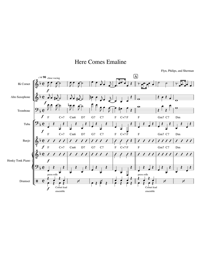 Here Comes Emaline CP Sheet music for Piano, Trombone, Cornet, Tuba ...
