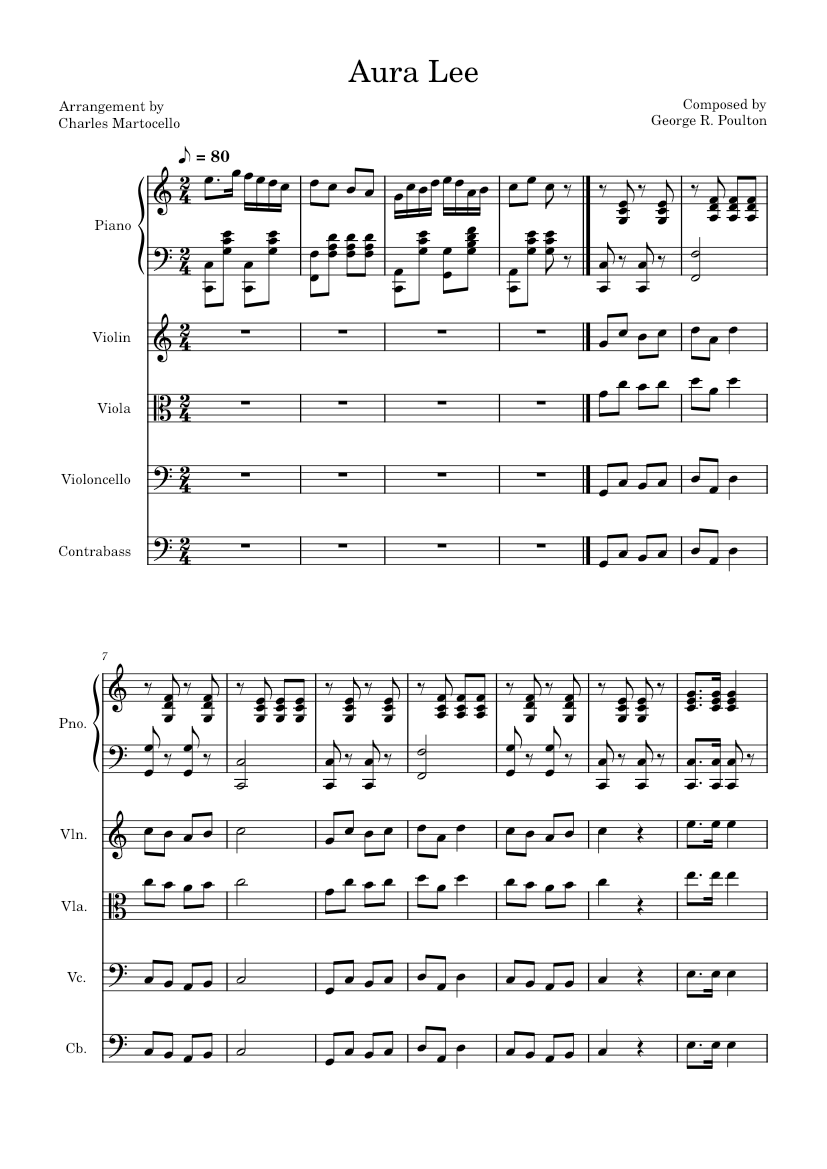 Aura Lee – George R. Poulton, W.W. Fosdick Aura Lee Sheet Music for ...