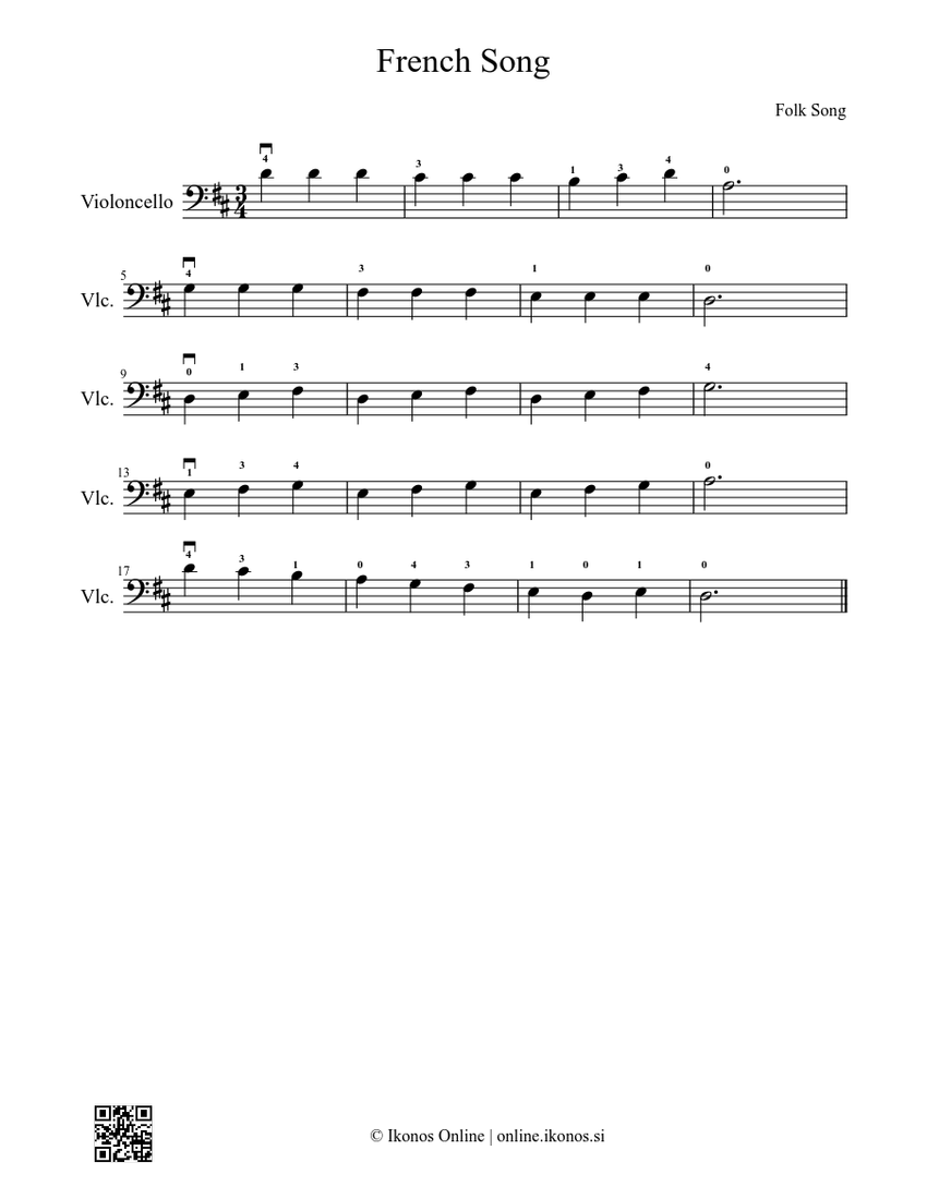 French Folk Song Sheet music for Cello (Solo) | Musescore.com