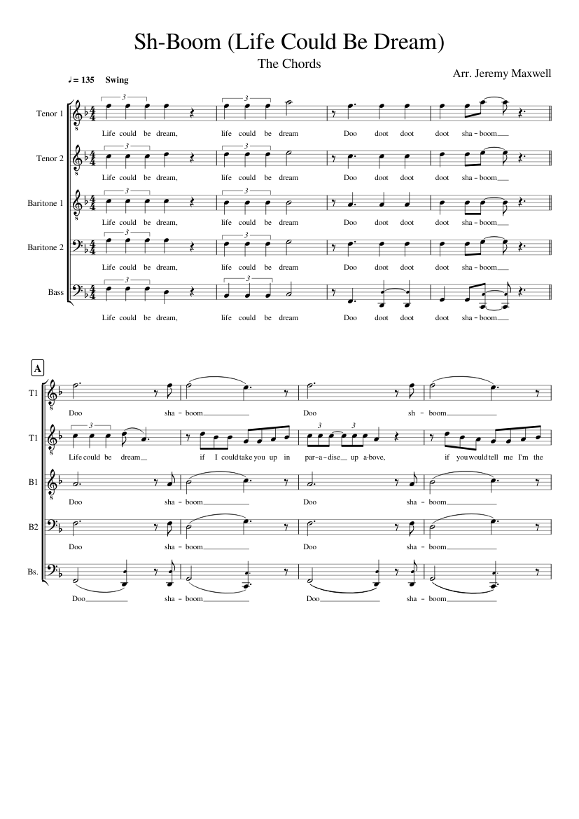 Sh-Boom (Life Could Be Dream) - The Chords Sheet Music for Vocals (A Capella) | MuseScore.com