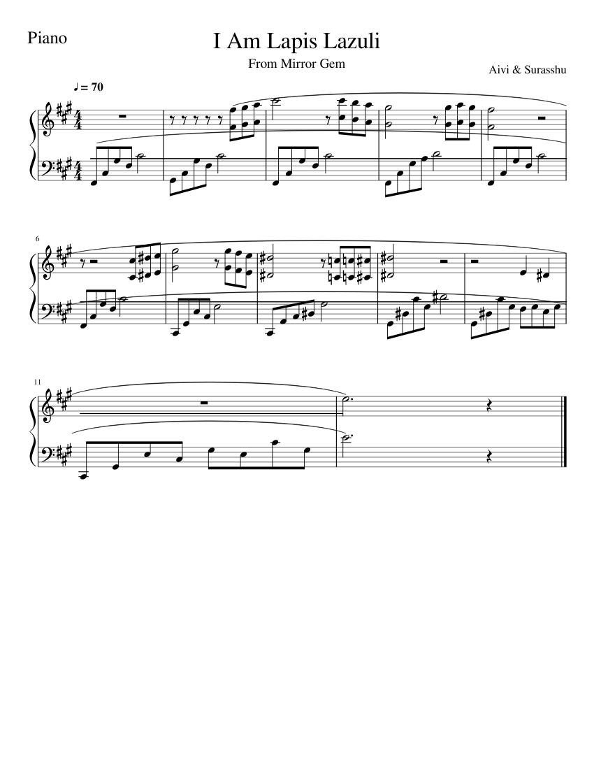 I Am Lapis Lazuli Sheet Music for Piano (Solo) easy | MuseScore.com