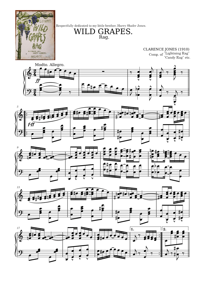 Wild Grapes Rag by Clarence Jones (1910) Sheet music for Piano (Solo ...