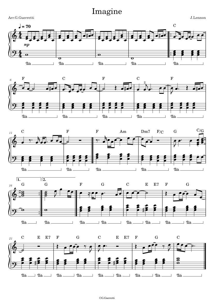 Imagine – J.Lennon Sheet music for Piano (Solo) Easy | Musescore.com