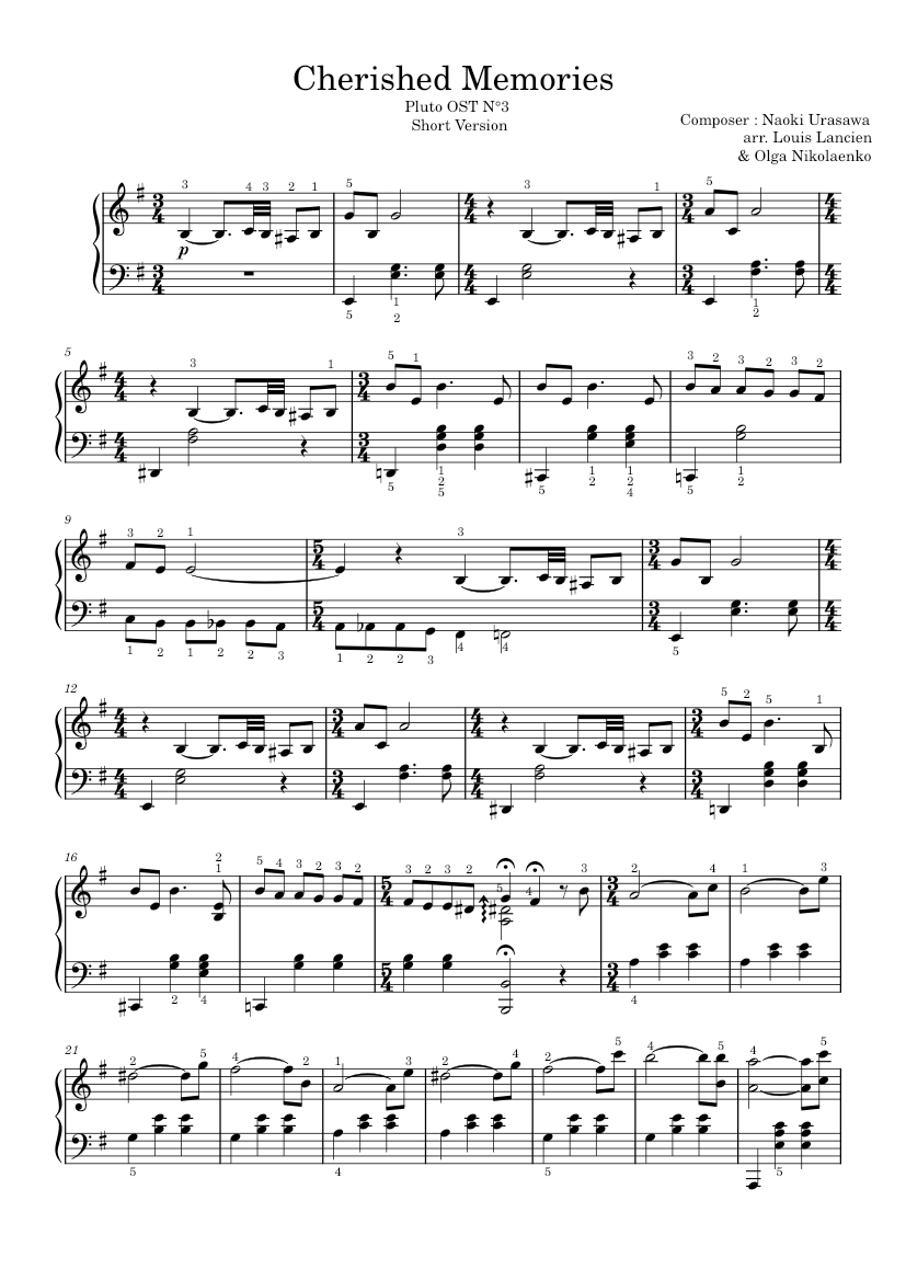 Cherished Memories – Naoki Urasawa Pluto Piano Cover Sheet Music for ...