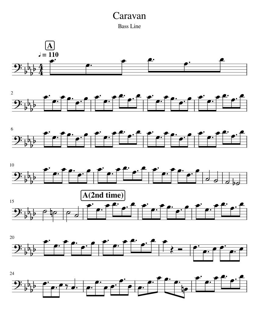 Caravan Sheet music for Bass guitar (Solo) | Musescore.com