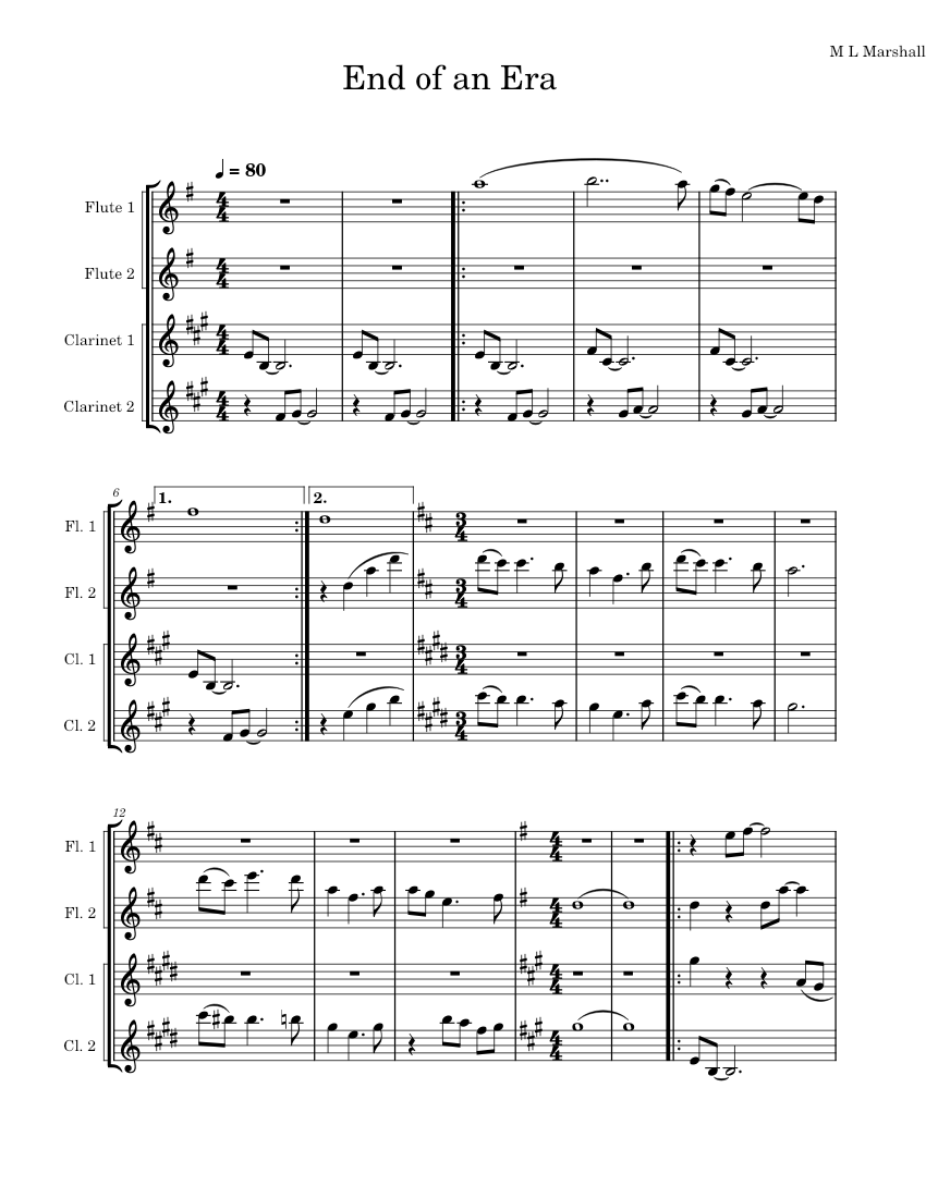End of an Era - M. L. Marshall Sheet music for Flute, Clarinet other ...