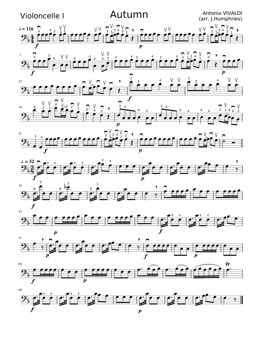 Vivaldi Autumn Cello Duet - Violoncelle I Sheet music for Cello (String ...