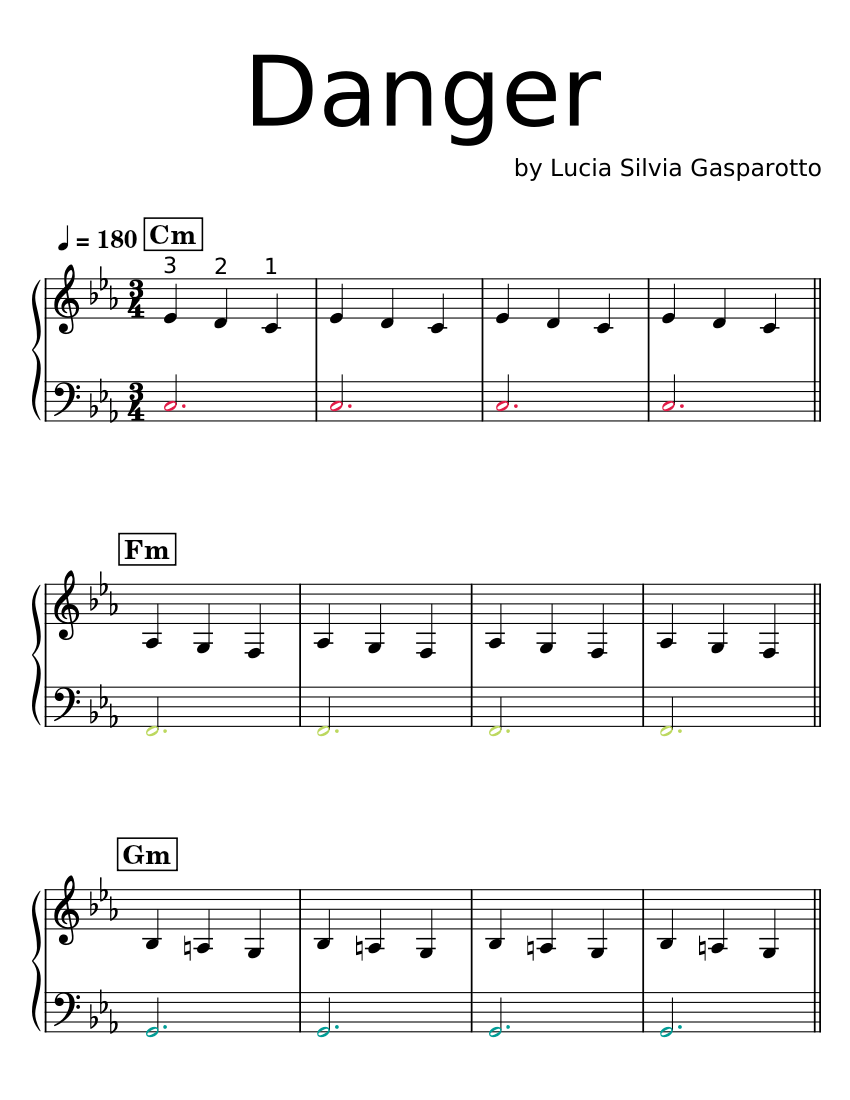 Danger - Lucia Gasparotto Sheet music for Piano (Solo) Easy | Musescore.com