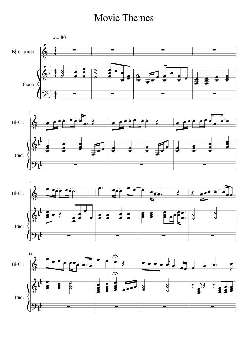 Movie Themes Sheet music for Piano, Clarinet in b-flat (Solo ...