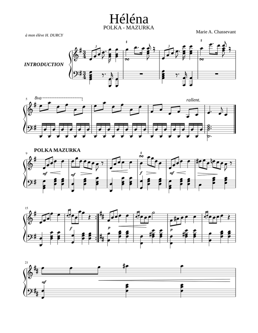 Héléna Sheet music for Piano (Solo) | Musescore.com