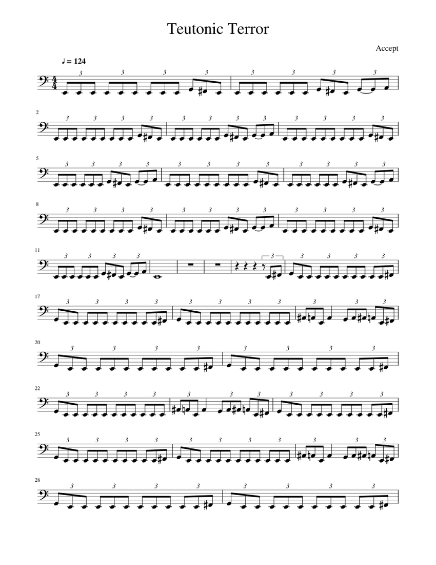 Accept - Teutonic Terror Sheet music for Piano (Solo) Easy | Musescore.com
