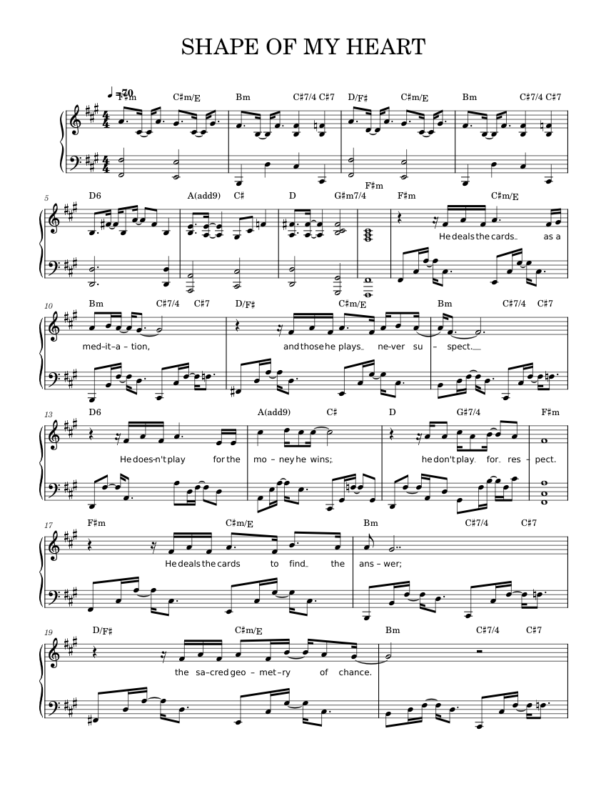 Shape of My Heart – Sting Sheet Music with Chords for Piano (Solo ...
