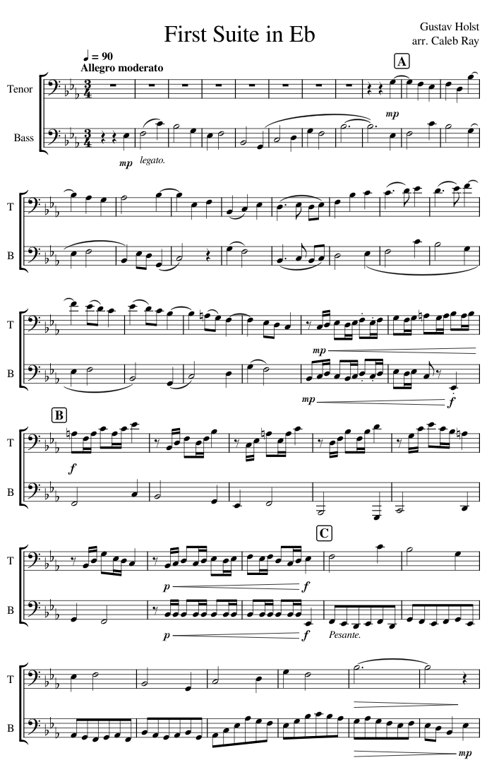 First Suite in E Flat Trombone Duet Sheet music for Trombone, Bass ...