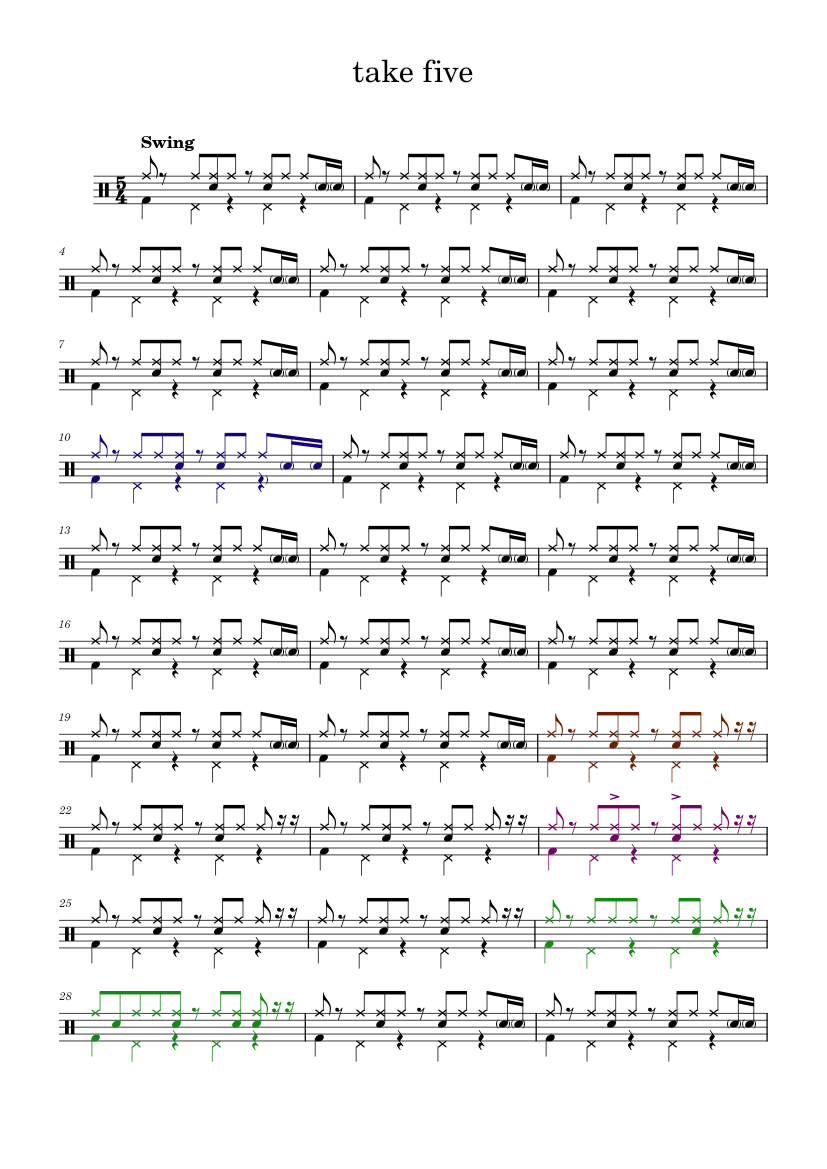 take five drum transcription Sheet music for Drum group (Solo ...
