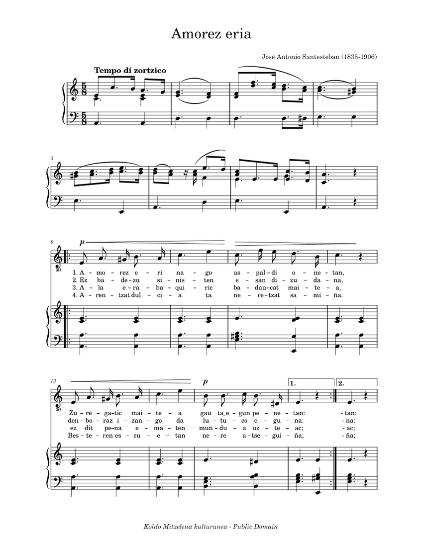 Amorez eria – José Antonio Santesteban Amorez eria - piano tutorial