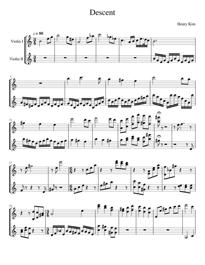 Descent Sheet music for Violin (String Duet) | Musescore.com