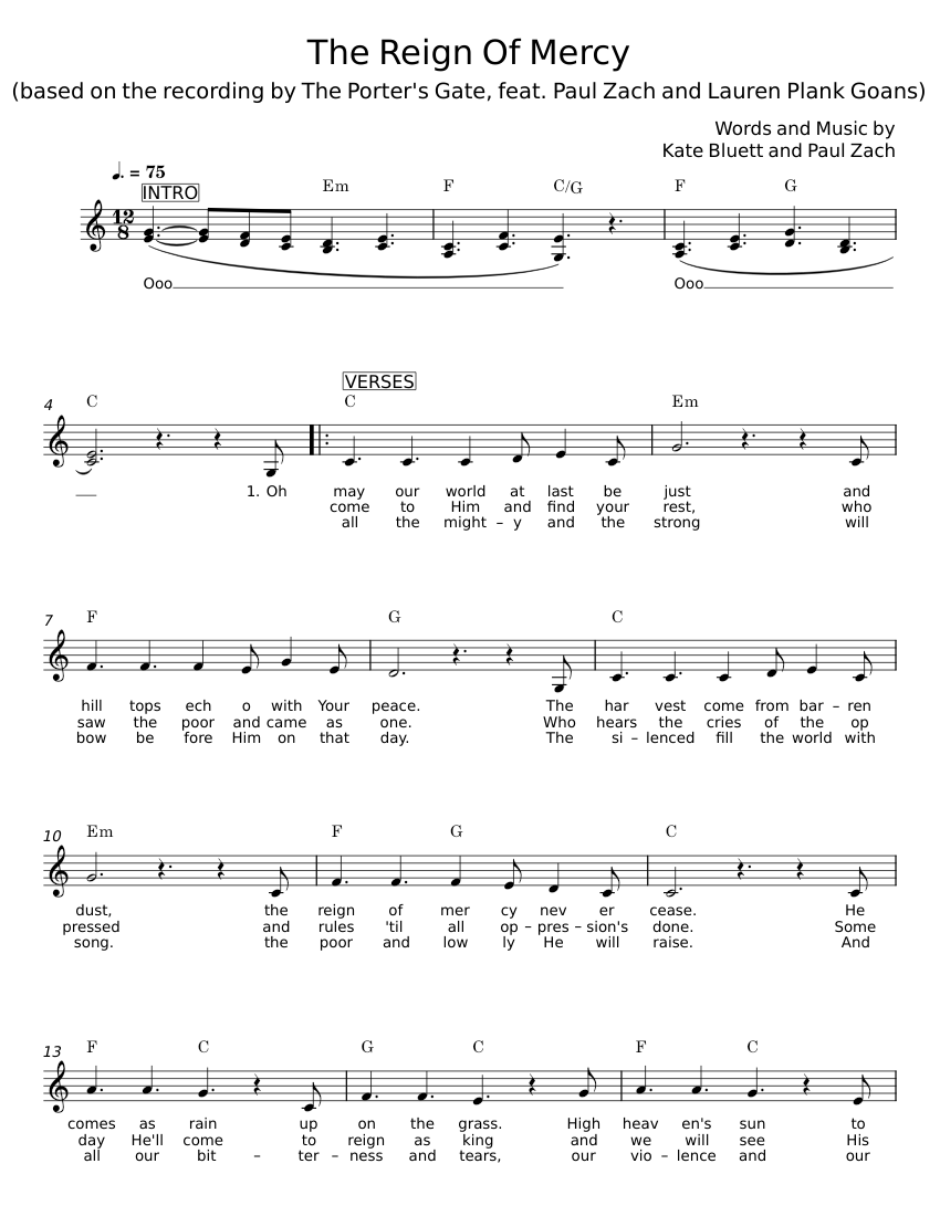 The Reign Of Mercy - Kate Bluett Sheet music for Synthesizer (Solo ...