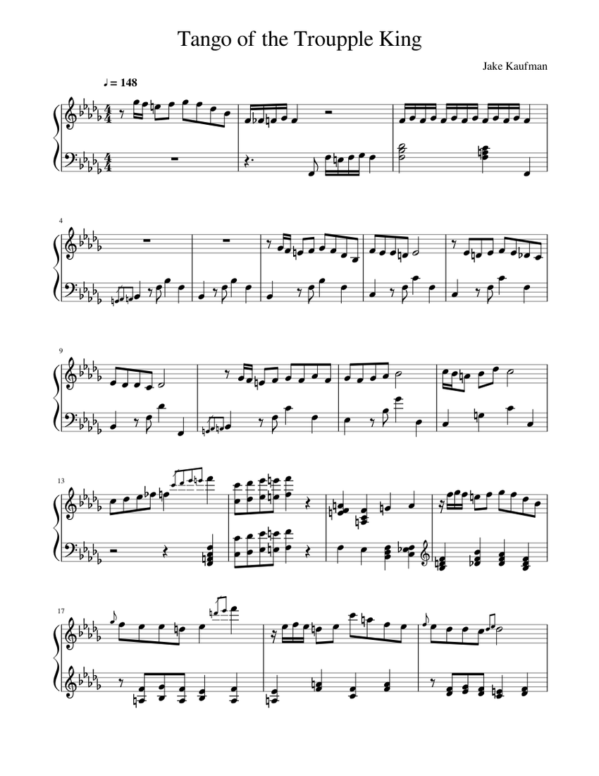 Tango of the Troupple King - Jake Kaufman - piano tutorial