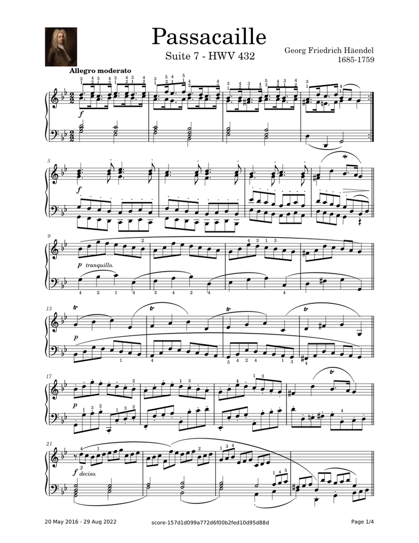 Suite No 7 HWV.432 - Passacaille – Georg Friedrich Händel Sheet music ...