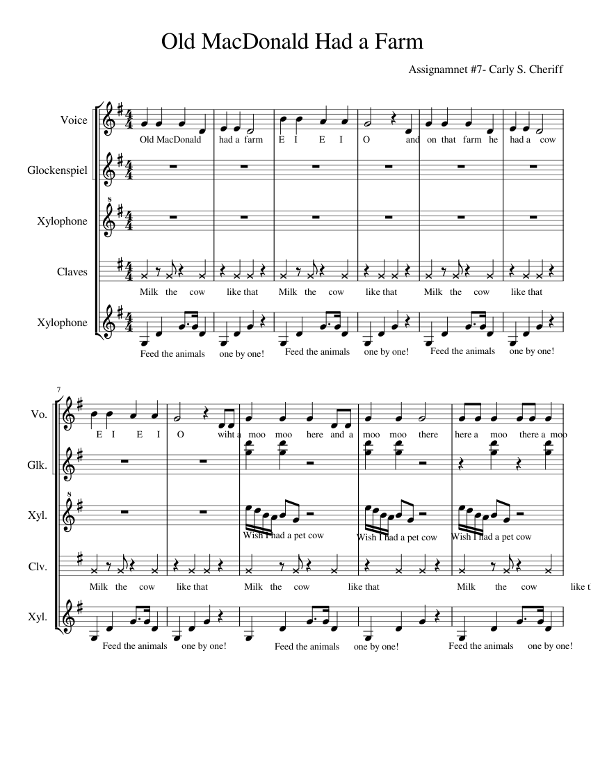 Old MacDonald Had a Farm Sheet music for Vocals, Glockenspiel ...