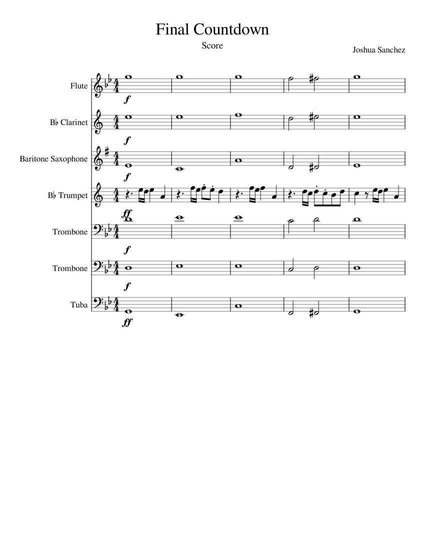 Final Countdown Sheet music for Trombone, Tuba, Flute, Clarinet in b ...