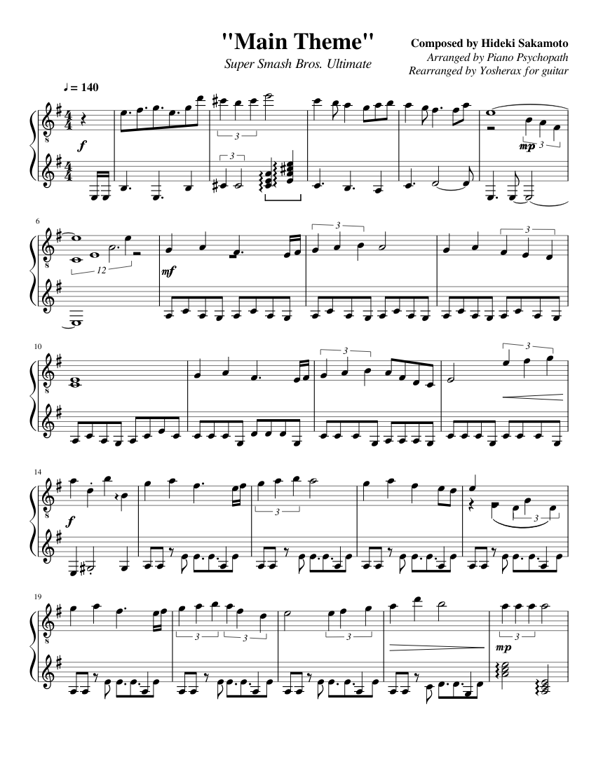 Super Smash Bros. Ultimate Main Theme (Guitar Arrangement) - Yosherax ...