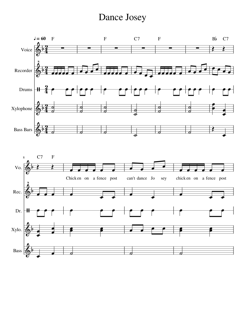 Dance Josey arrangement orff Sheet music for Vocals, Glockenspiel, Bass ...