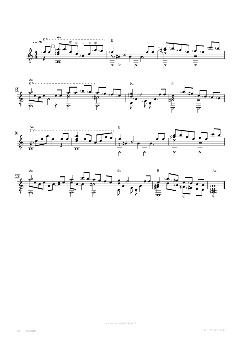 Nesta Rua Sheet Music with Chords for Guitar (Solo) | MuseScore.com