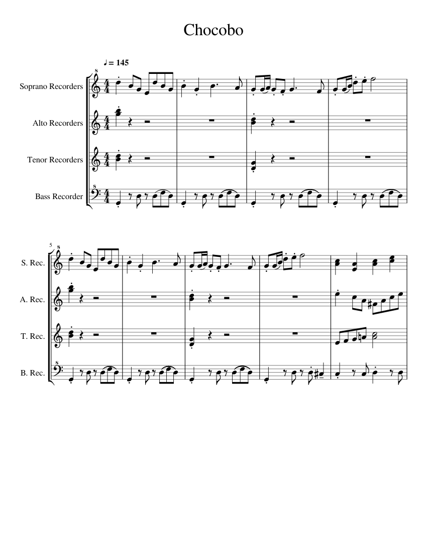Chocobo Sheet music for Recorder (Woodwind Quartet) | Musescore.com
