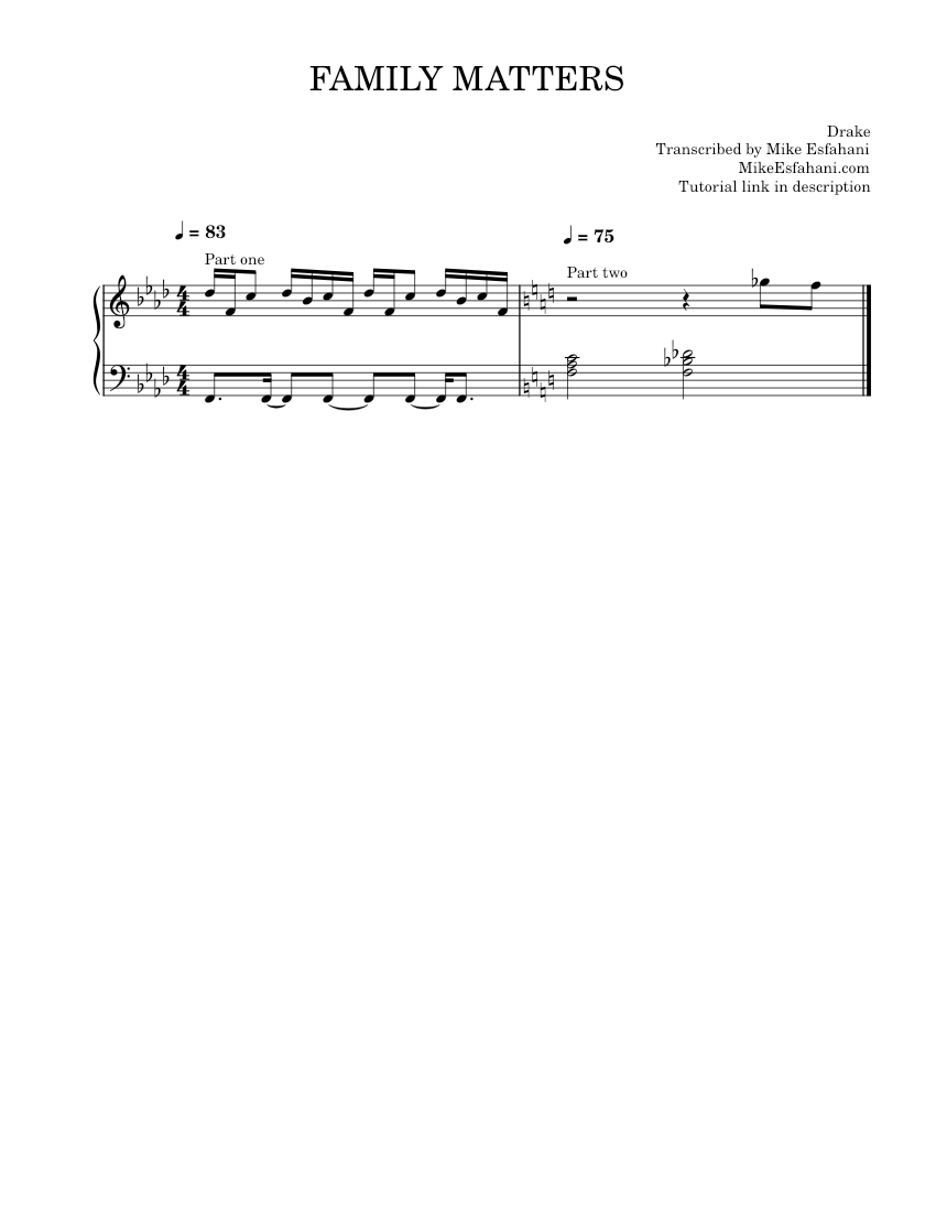 FAMILY MATTERS - Drake Sheet Music for Piano (Solo) Easy | MuseScore.com