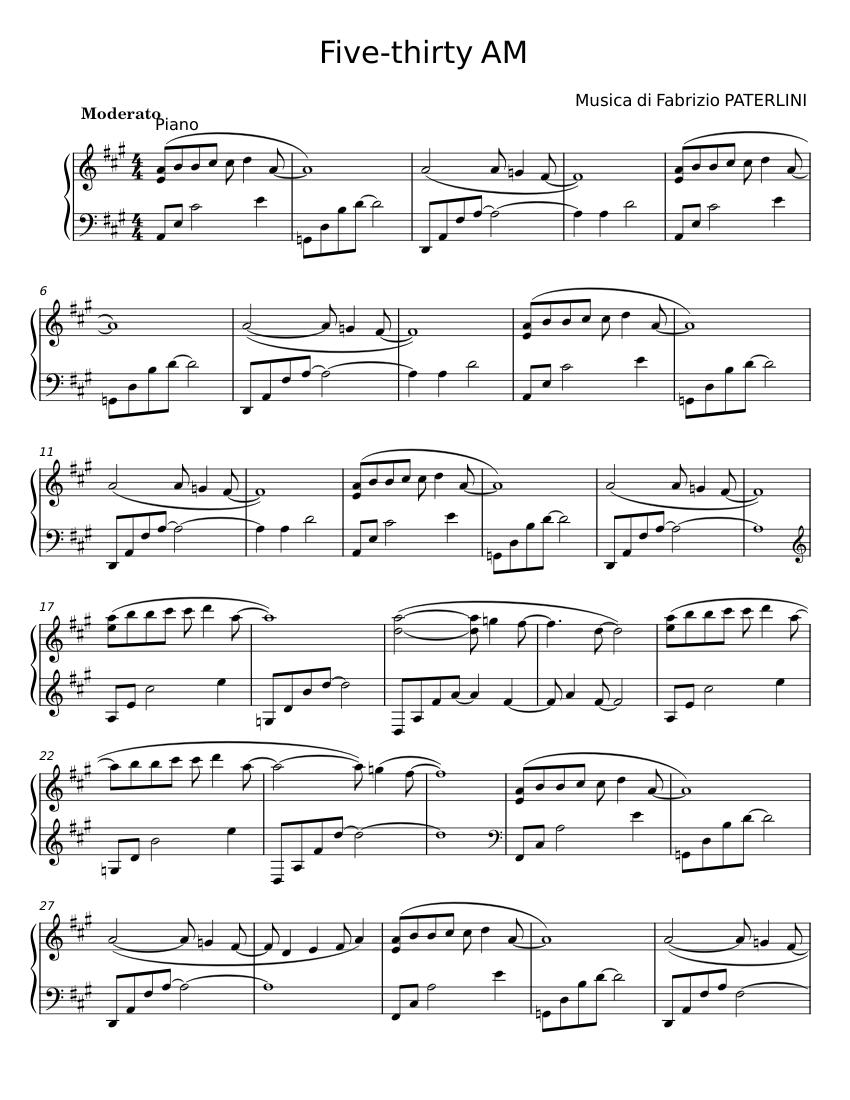 Five-thirty AM - Fabrizio Paterlini Sheet Music for Piano (Solo) easy ...
