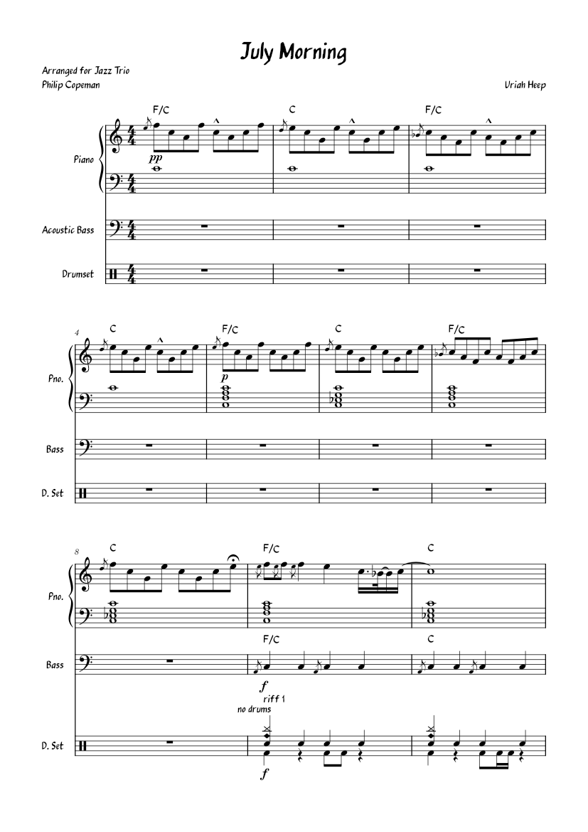 Uriah_Heep-July_MorningTrioE Sheet music for Piano, Bass guitar, Drum ...