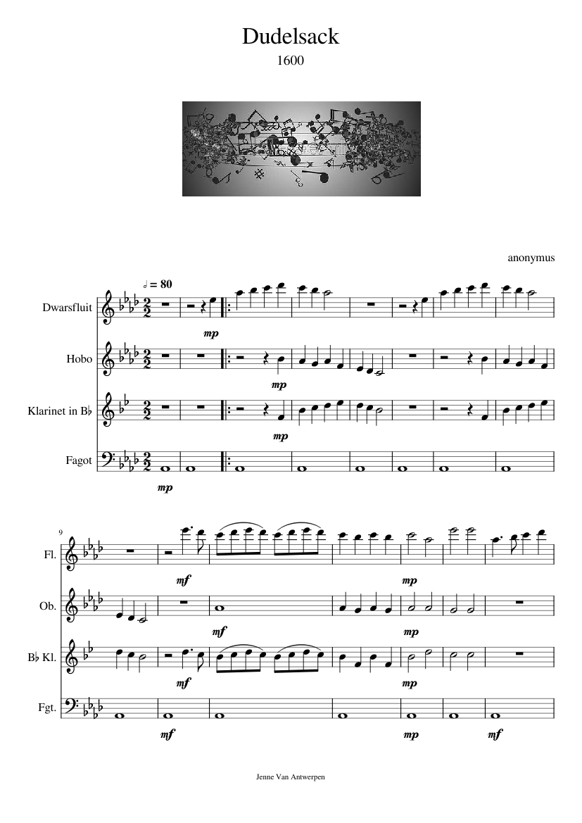 Dudelsack Sheet music for Flute, Oboe, Clarinet in b-flat, Bassoon ...