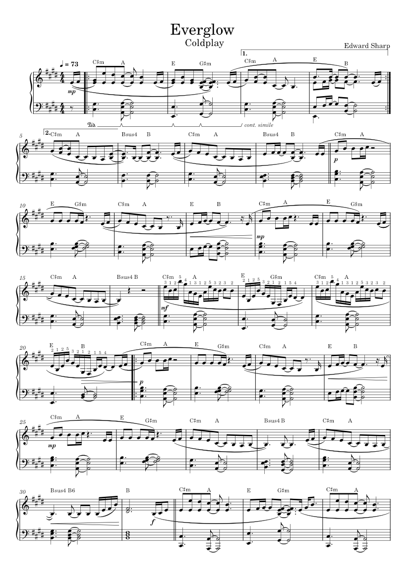 Everglow - Coldplay Sheet music for Piano (Solo) | Musescore.com