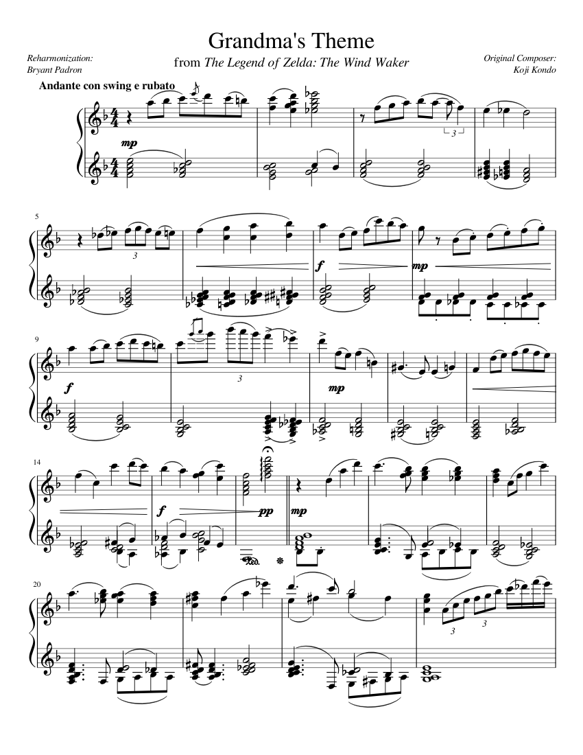 Grandma's Theme (LoZ:WW) Reharmonization Sheet music for Piano (Solo ...