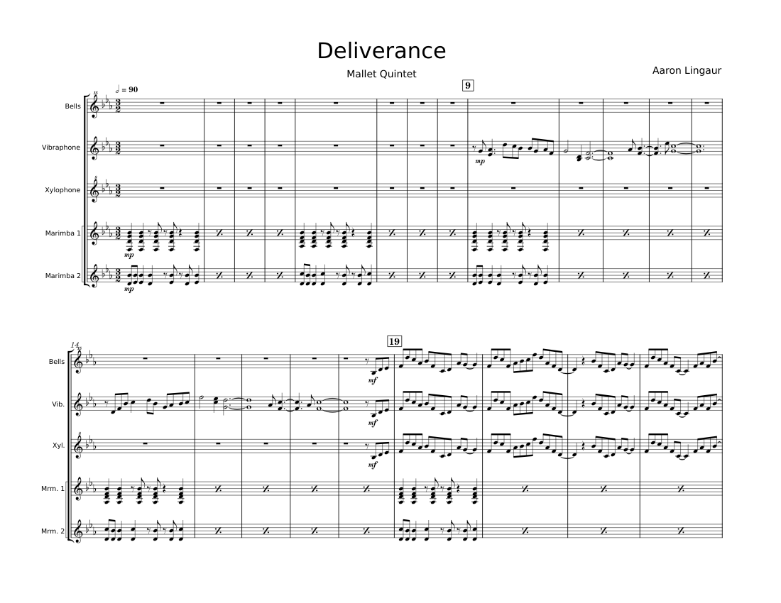 Deliverance Sheet music for Vibraphone, Glockenspiel, Marimba, Xylophone (Percussion Quintet ...