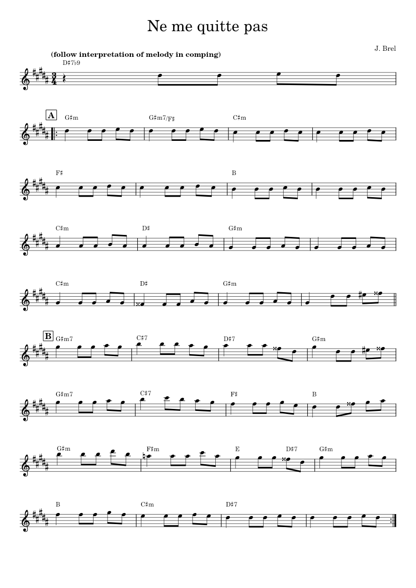 Ne me quitte pas – Jacques Brel Sheet Music with Chords for Piano (Solo ...