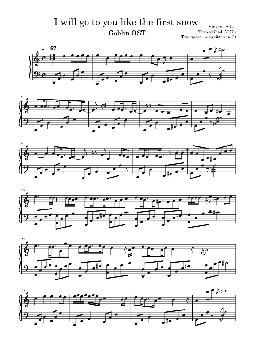 I will go to you like the first snow – Ailee Sheet Music for Piano (Solo) | MuseScore.com
